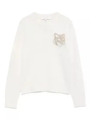 Maison Kitsuné Fox-motif Merino-wool Sweater - White