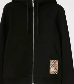 Burberry Cotton Check-label Hoodie - Black