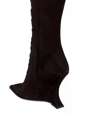 Paris Texas 105 Nina Lace-up Pointed Wedge Boots - Brown