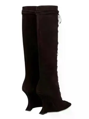 Paris Texas 105 Nina Lace-up Pointed Wedge Boots - Brown