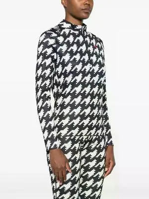 Perfect Moment Houndstooth Print Skiwear Base Layer Top - Black