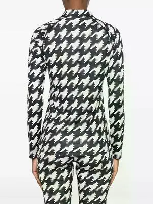 Perfect Moment Houndstooth Print Skiwear Base Layer Top - Black