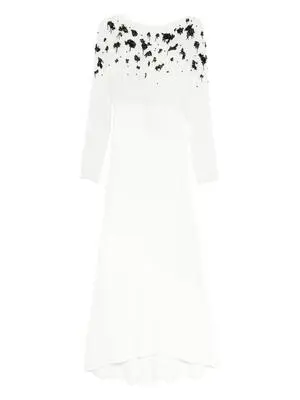 Alberta Ferretti Beaded Long-sleeve Dress - White