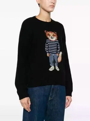 Maison Kitsuné Fox-motif Wool Sweater - Black