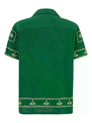BAZISZT Mexican Button-down Embroidered Shirt - Green
