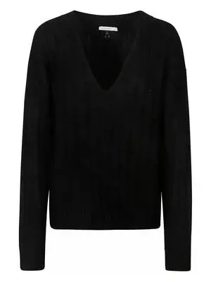 Patrizia Pepe V-neck Ribbed Knit Sweater - Black
