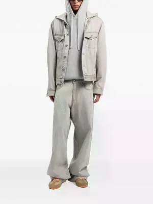 Palm Angels Curved-logo Ribbed-knit Hoodie - Grey