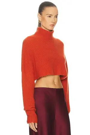 Lapointe Cashmere Silk Ribbed Crop Turtleneck Sweater