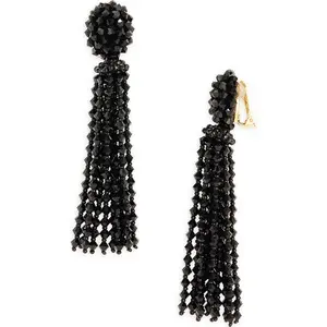 Oscar De La Renta Beaded Tassel Clip-on Drop Earrings - Jet