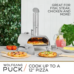 WOLFGANG PUCK Outdoor Pizza Oven, Durable Stainless Steel, Portable Pizza Oven, Compact Storage