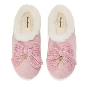 DEARFOAMS Josie Knit Clog Slipper With Bow - Pale Mauve