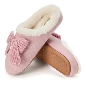 DEARFOAMS Josie Knit Clog Slipper With Bow - Pale Mauve