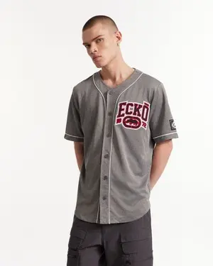 ECKO UNLTD. Button Front Shirt With Piping Details - Marled Grey