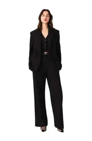 Maje Rhinestone Suit Jacket With Removable Belt - Black