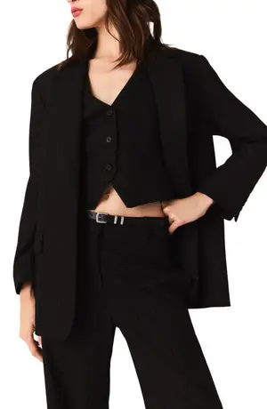 Maje Rhinestone Suit Jacket With Removable Belt - Black
