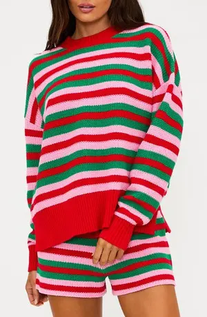 Beach Riot Callie Cotton Sweater - Ruby Stripe