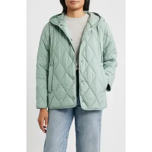 Bernardo Diamond Quilted Hooded Liner Jacket - Cool Sage