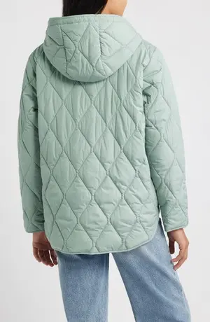 Bernardo Diamond Quilted Hooded Liner Jacket - Cool Sage