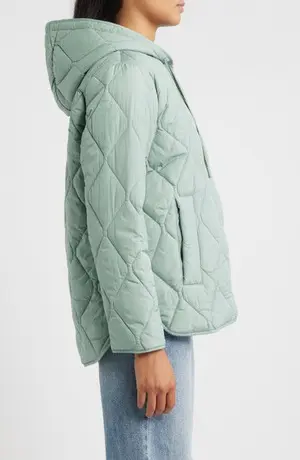 Bernardo Diamond Quilted Hooded Liner Jacket - Cool Sage