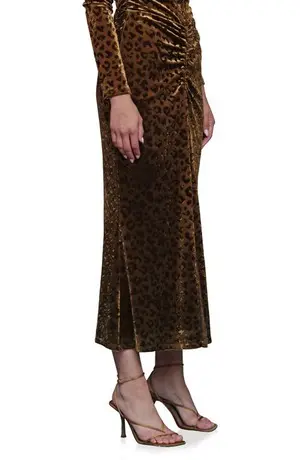 Avec Les Filles Leopard Pattern Ruched Midi Skirt