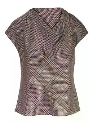 Vince Plaid Cowl-neck Top - Neutrals
