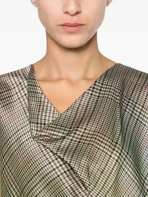 Vince Plaid Cowl-neck Top