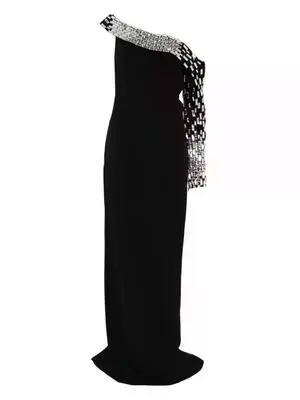 JEAN-LOUIS SABAJI Asymmetrical Maxi Dress With Baguette Embroidery - Black