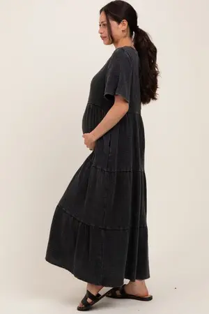 PINKBLUSH Button Front Tiered Maxi Dress