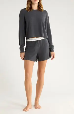 PJ Salvage Waffle Knit Short Pajamas - Charcoal