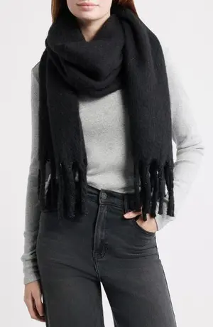 Treasure & Bond Cozy Sparkle Fringe Scarf - Black