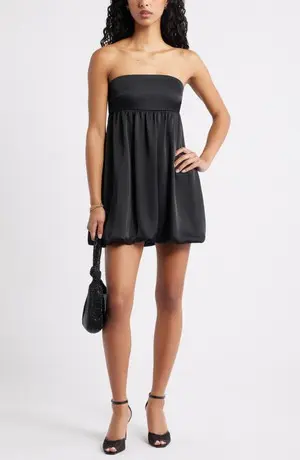 Bp. Satin Bow Back Mini Bubble Dress - Black