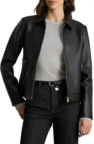 Ralph Lauren Leather Jacket With Zip Cuffs