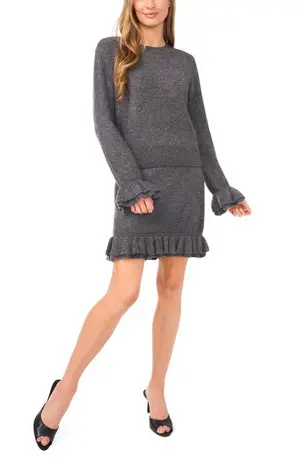 CECE DUPRAZ Fitted Sweater Skirt With Ruffle Hem