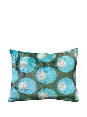 LES-OTTOMANS Silk Polka-dot Cushion - Green