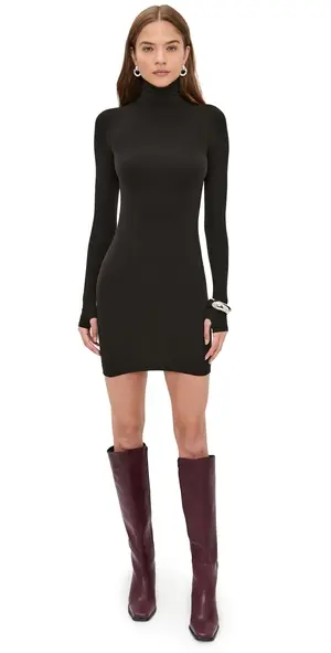 Commando Ballet Body Turtleneck Mini Dress With Thumbholes - Black