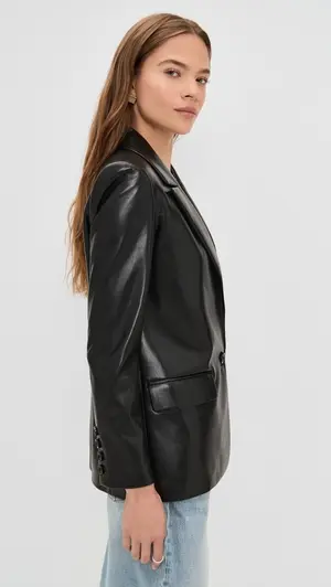 Alice + Olivia Vegan Leather Notch Collar Blazer - Black