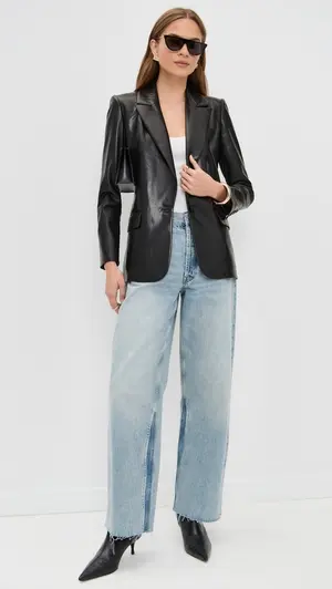 Alice + Olivia Vegan Leather Notch Collar Blazer - Black