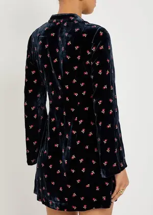 Rixo Calla Floral-embroidered Velvet Mini Dress - Navy