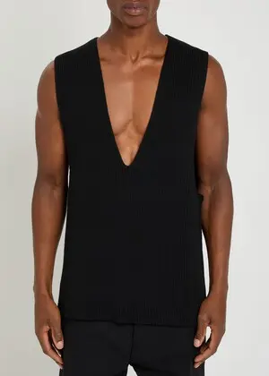 Rick Owens V-neck Ribbed Wool Tank