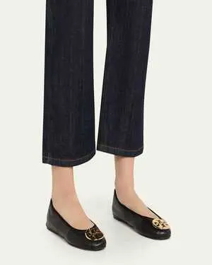 Tory Burch Leather Ballet Flats - Perfect Black  Gold
