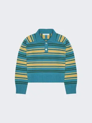 Calle Del Mar Striped Cashmere Polo - Blue