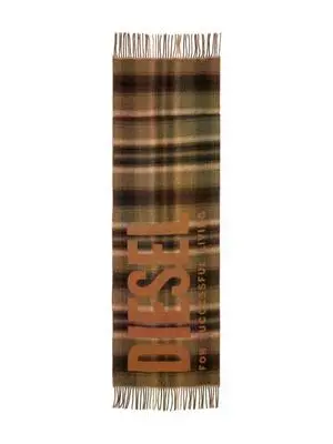 DIESEL® Check-pattern Fringed-edge Scarf - Brown
