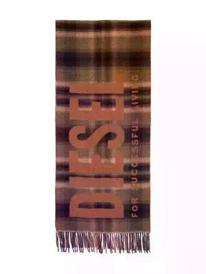 DIESEL® Check-pattern Fringed-edge Scarf