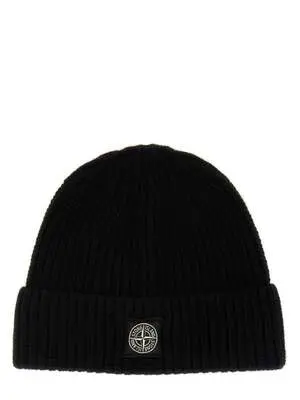 Stone Island Wool Cap With Logo - Black