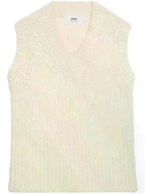 AMI Paris Ribbed V-neck Vest - Neutrals