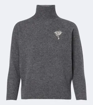 Simone Rocha Embellished Cashmere Turtleneck Sweater - Grey