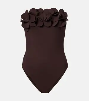 KARLA COLLETTO Floral-appliqué Swimsuit - Brown