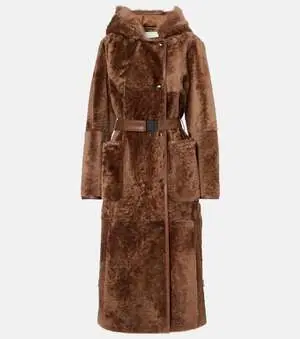 Bogner Belted Hooded Shearling Coat