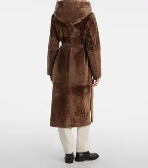 Bogner Belted Hooded Shearling Coat