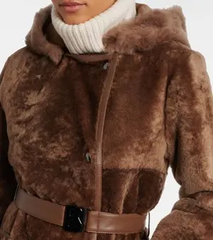 Bogner Belted Hooded Shearling Coat